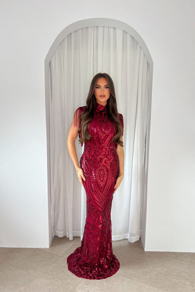Magic Vip Berry Red Luxe Tassel Fringe Sequin Embellished Illusion Max ...